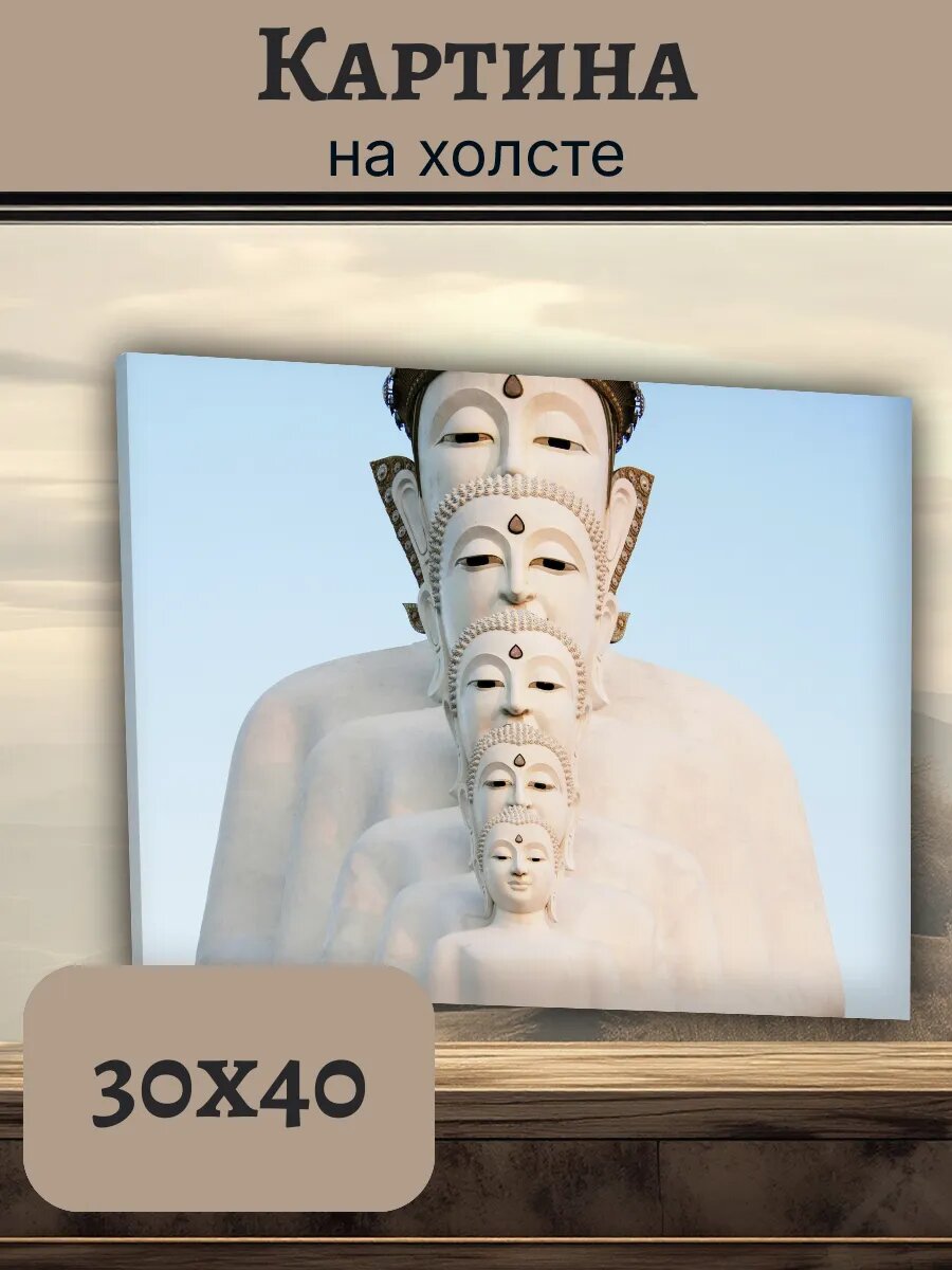 Картина Постер Таиланд Тай 30x40 с белыми статуями Будды