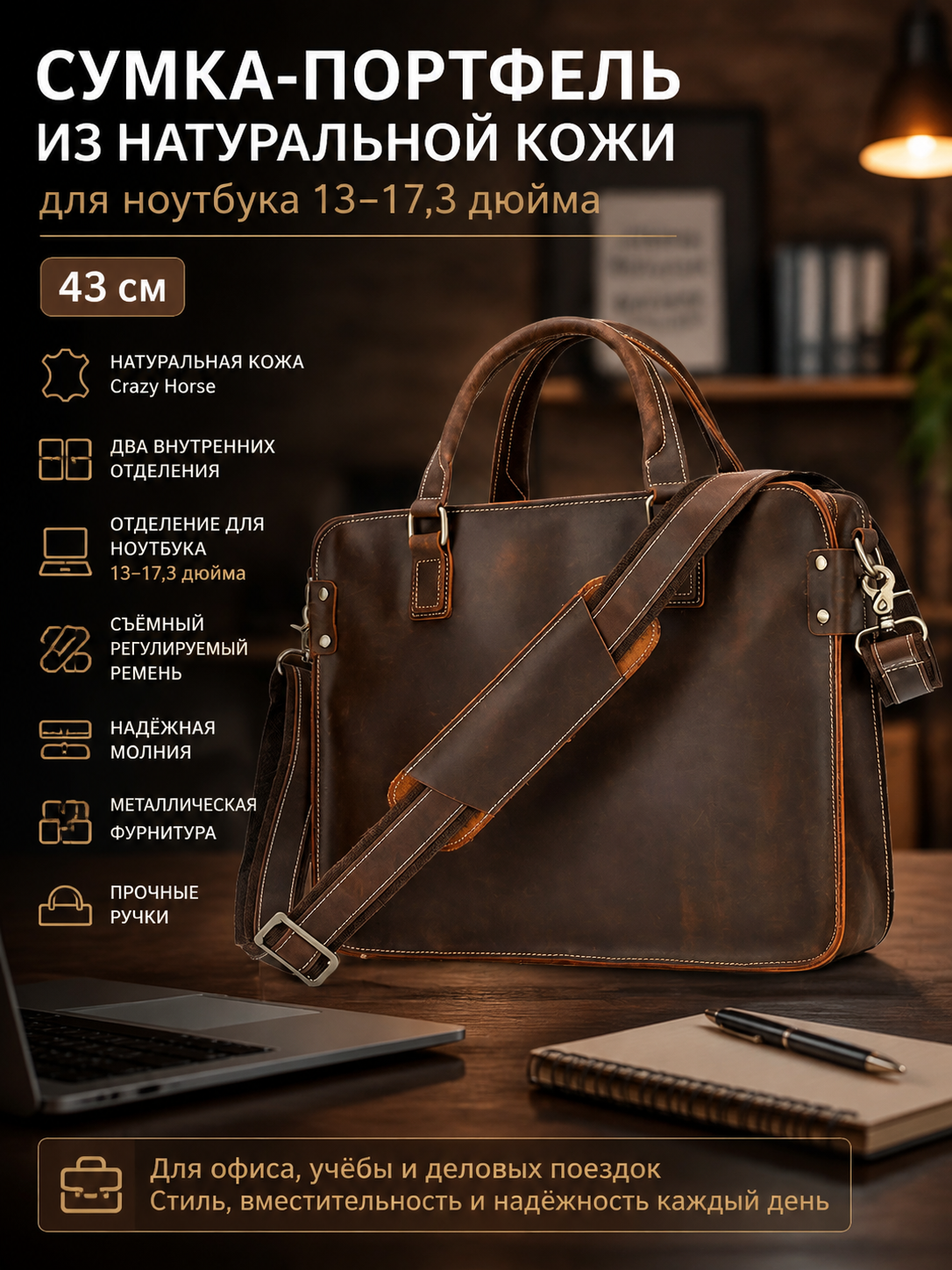 Винтажная сумка-портфель из натуральной кожи с плечевым ремнем для ноутбука 13-17,3 дюйма, 43 см