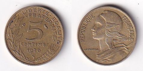 Франция 5 сантимов 1970 год