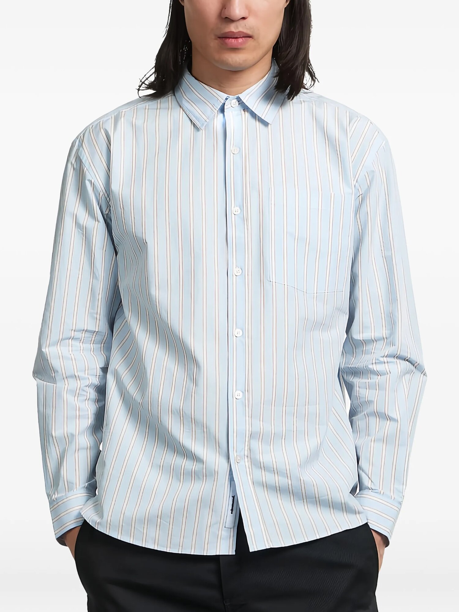 Рубашка Edmmond Studios Striped patch-pocket shirt, размер 42, blue — фото 1