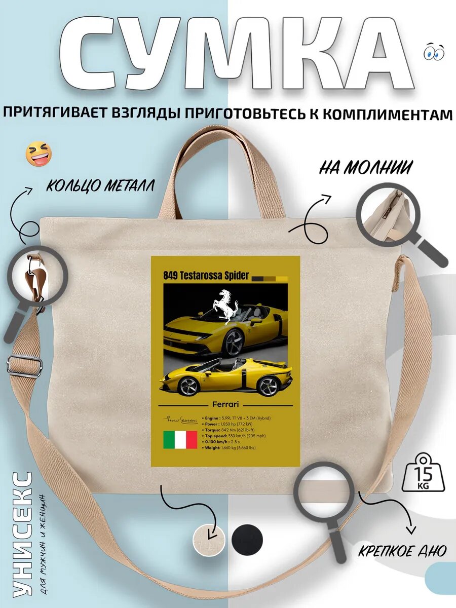 Сумка шоппер  Ferrari Spider жёлтый родстер