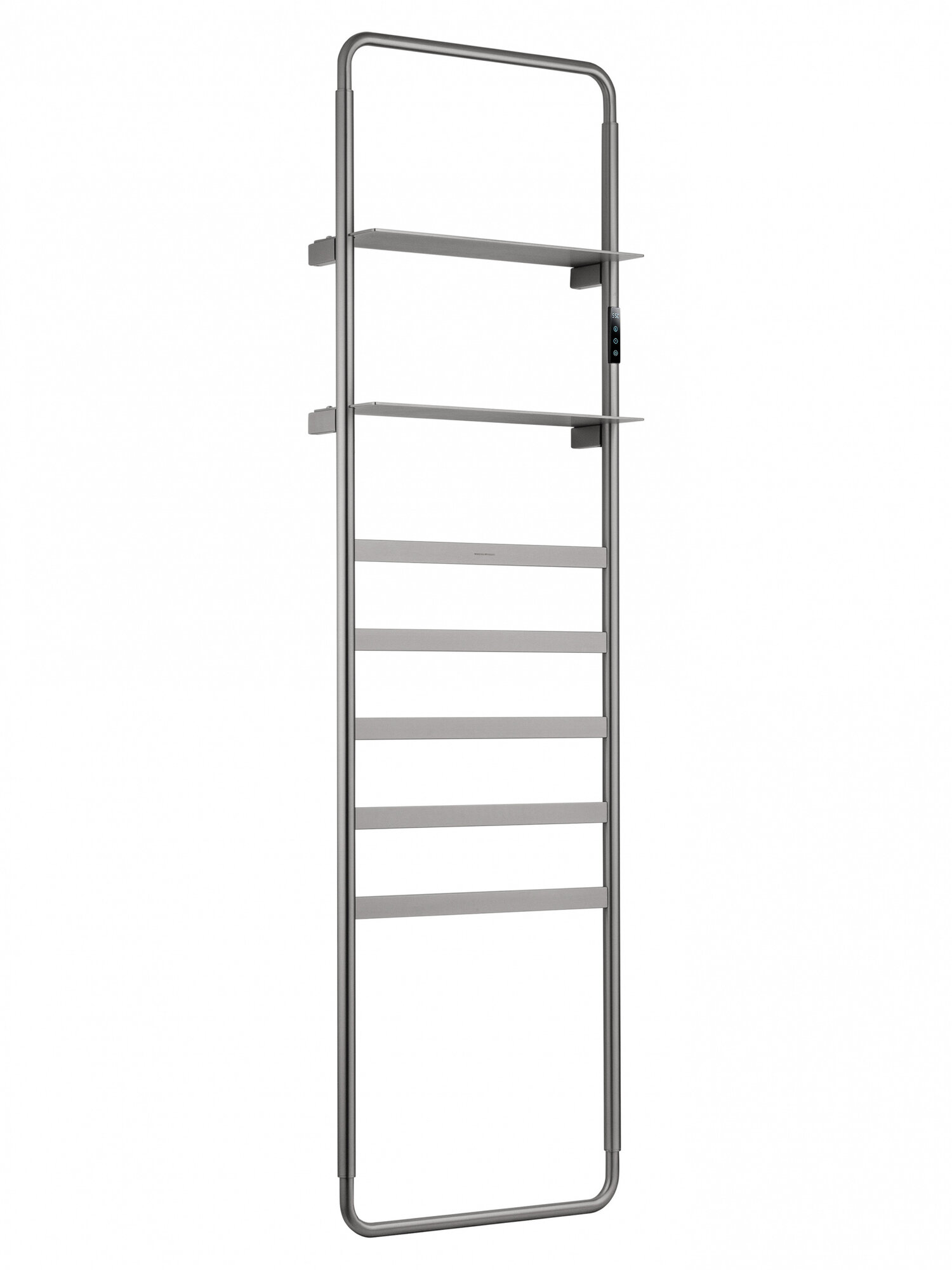 Полотенцесушитель электрический Wonzon & Woghand Düsseldorf WW-A205-BR 160x45 см, подключение справа, слева, брашированный никель, лесенка, с полкой