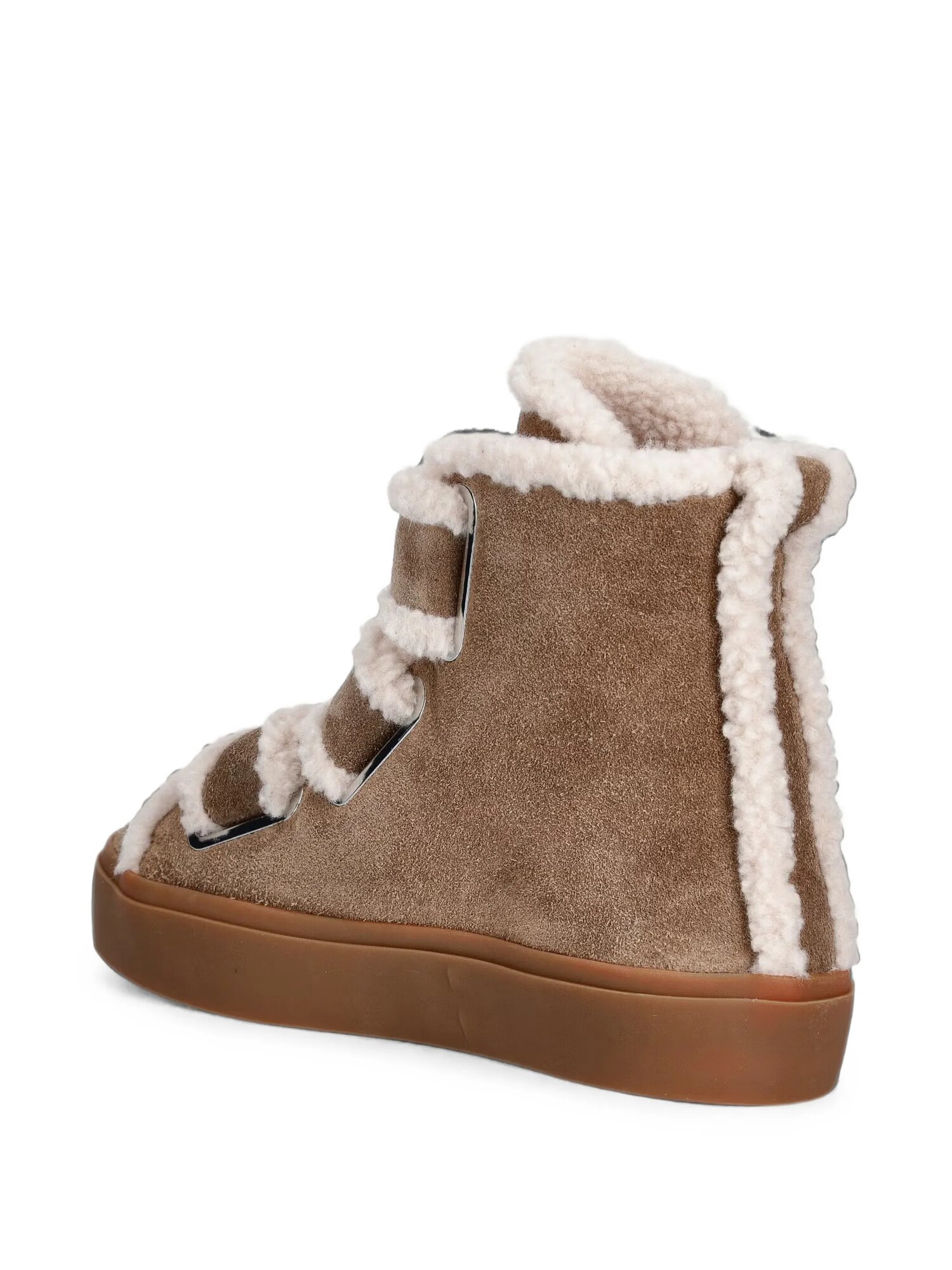 Кроссовки INUIKII Shearling-trim touch-strap sneakers, размер 36, brown — фото 1