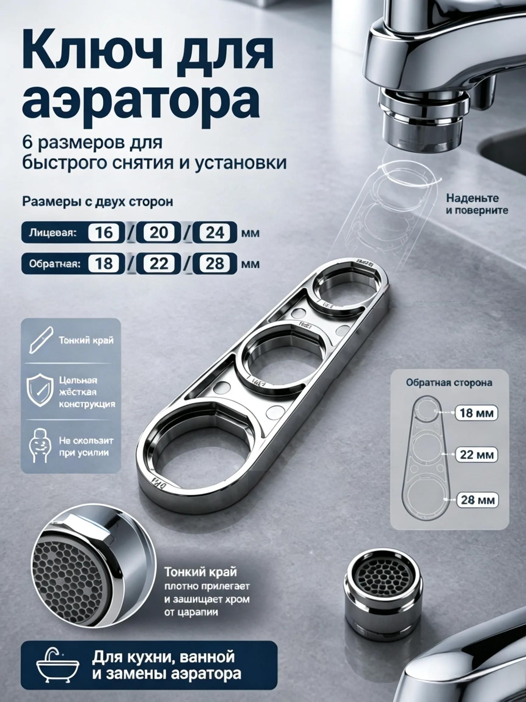 Ключ для аэратора смесителя многофункциональный съемник для кухни и ванной, сантехнический инструмент для снятия и замены насадки без царапин, кран, аэратор для смесителя