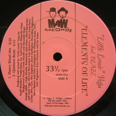 Виниловая пластинка "Little Louie" Vega feat. Blaze - Elements Of Life (12" US Deep House, Garage House 2000)