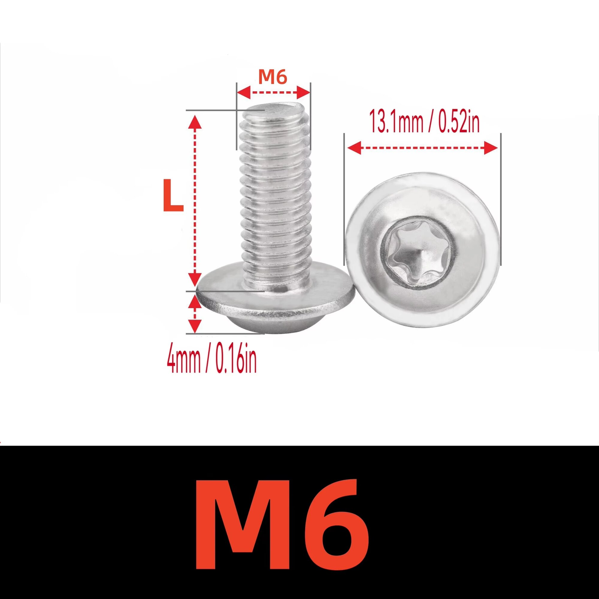 Набор винтов Torx M5 M6 из нержавеющей стали 304 с антивибрационной шайбой T25 T30 M6-5Pcs, 16mm