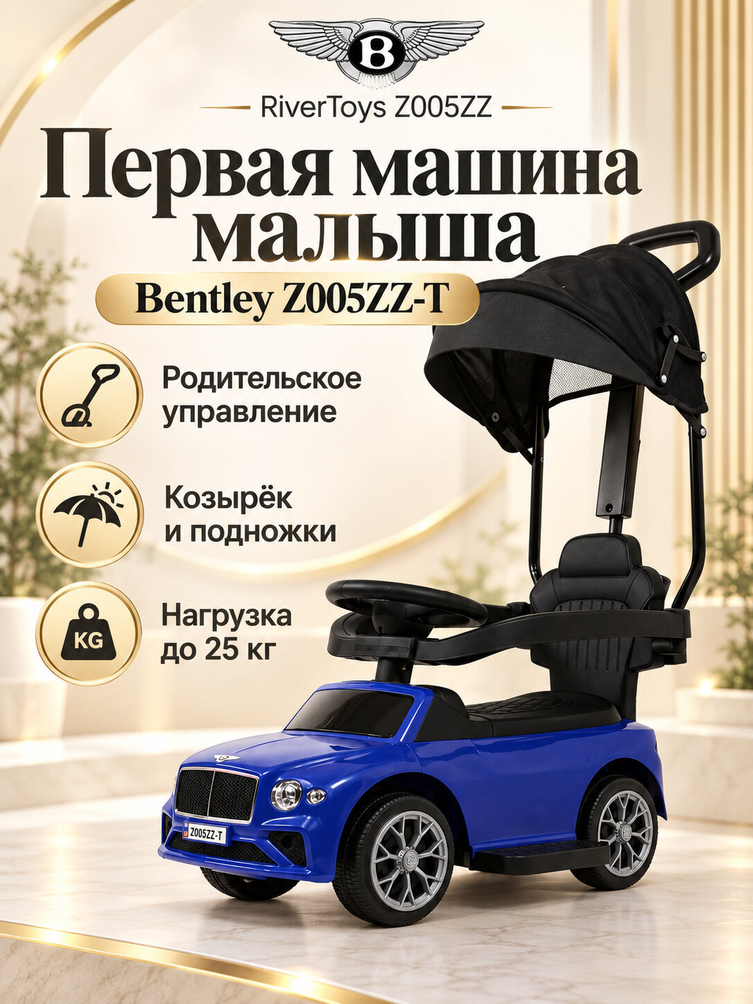 Детский толокар-каталка с козырьком Bentley Z005ZZ-T синий