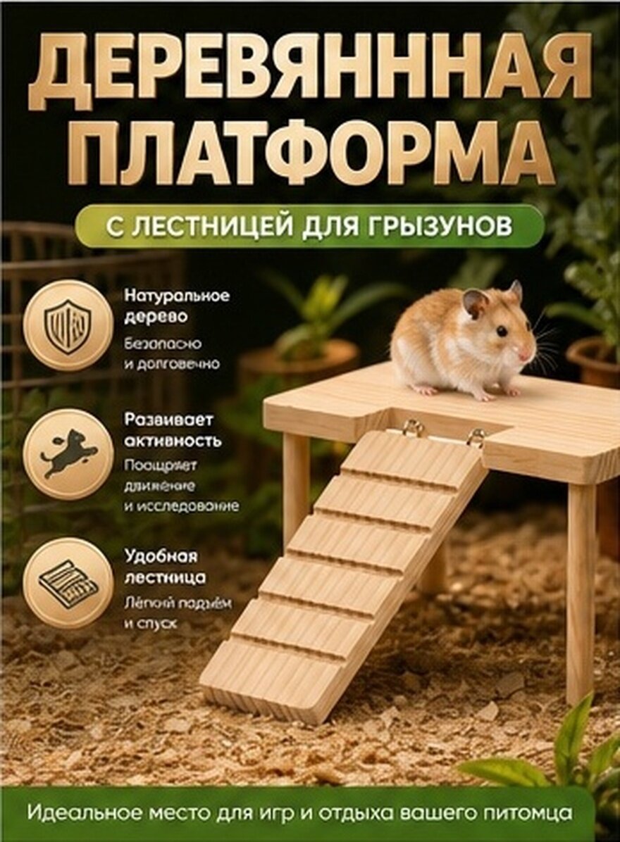Деревянная Платформа Для Хомячков С Лестницей 24.00X16.00X13.50Cm
