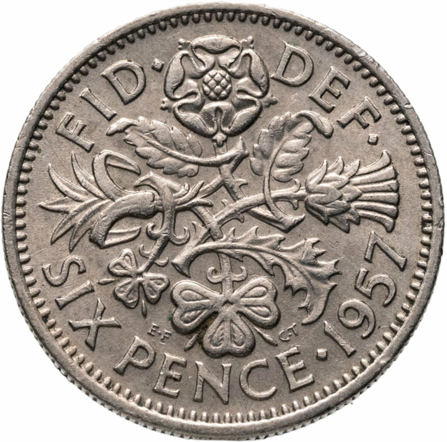 Великобритания 6 пенсов pence 1957, Мельхиор медь-никель, в сохранности XF