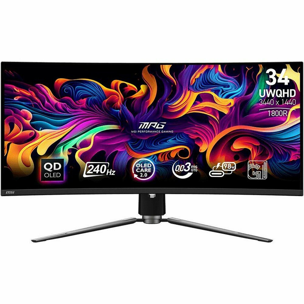 Монитор 34" MSI MPG 341CQPX QD-OLED уц-2 Curved QD-OLED, 3440x1440, 240Hz, 0,03ms, 250сd/m, 1500000:1, HDR10 | 2xHDMI(2.1), DP(1.4a), Type-C(PD-98W), 2xUSB2.0 | HAS, Swivel, InPSU, Vesa 100, Black