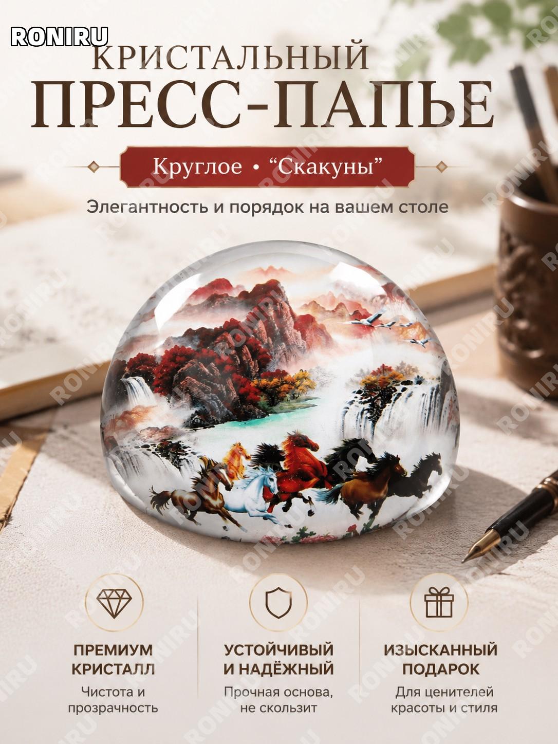 Круглый хрустальный пресс-папье с изображением лошади, хрустальный пресс для бумаги и декоративная настольная вещь