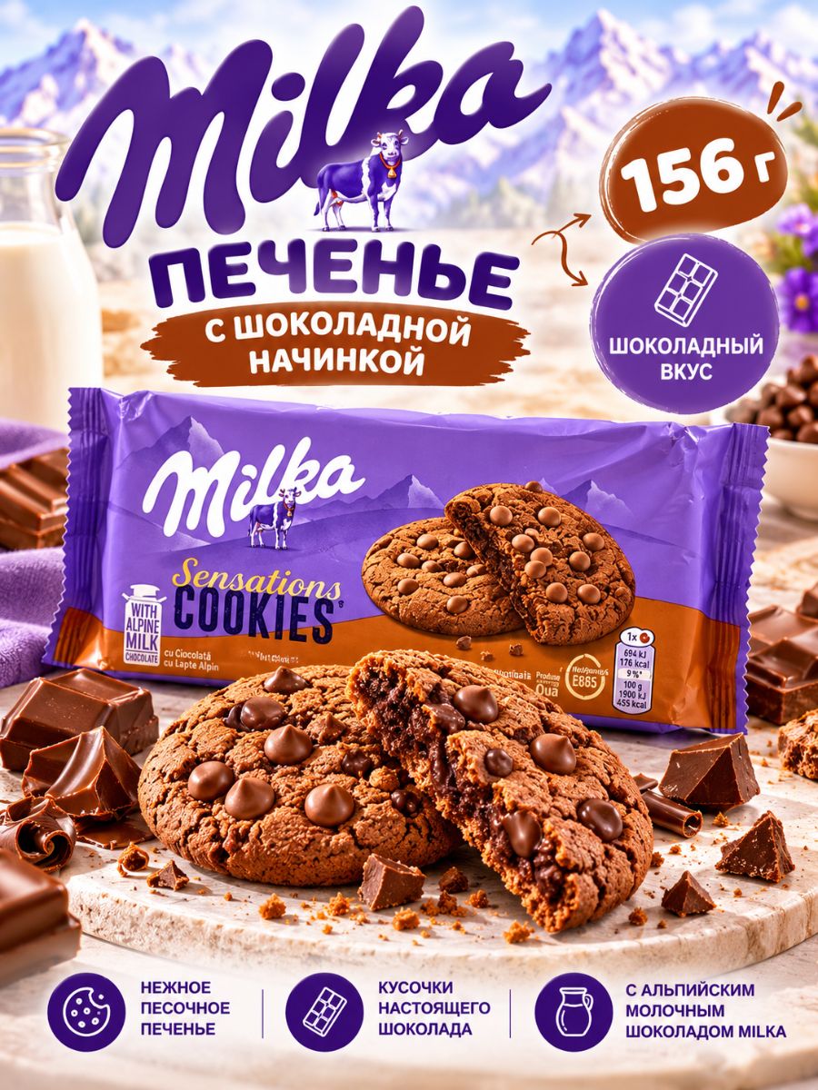 Печенье шоколадное Милка Sensations Cookies 156 г
