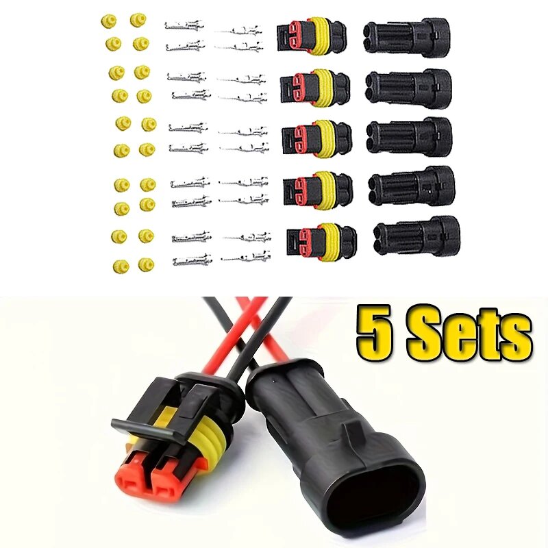 5 комплектов 2-контактного разъема, водонепроницаемый разъем, провод 18AWG, подходит для легковых автомобилей, лодок и других проводов