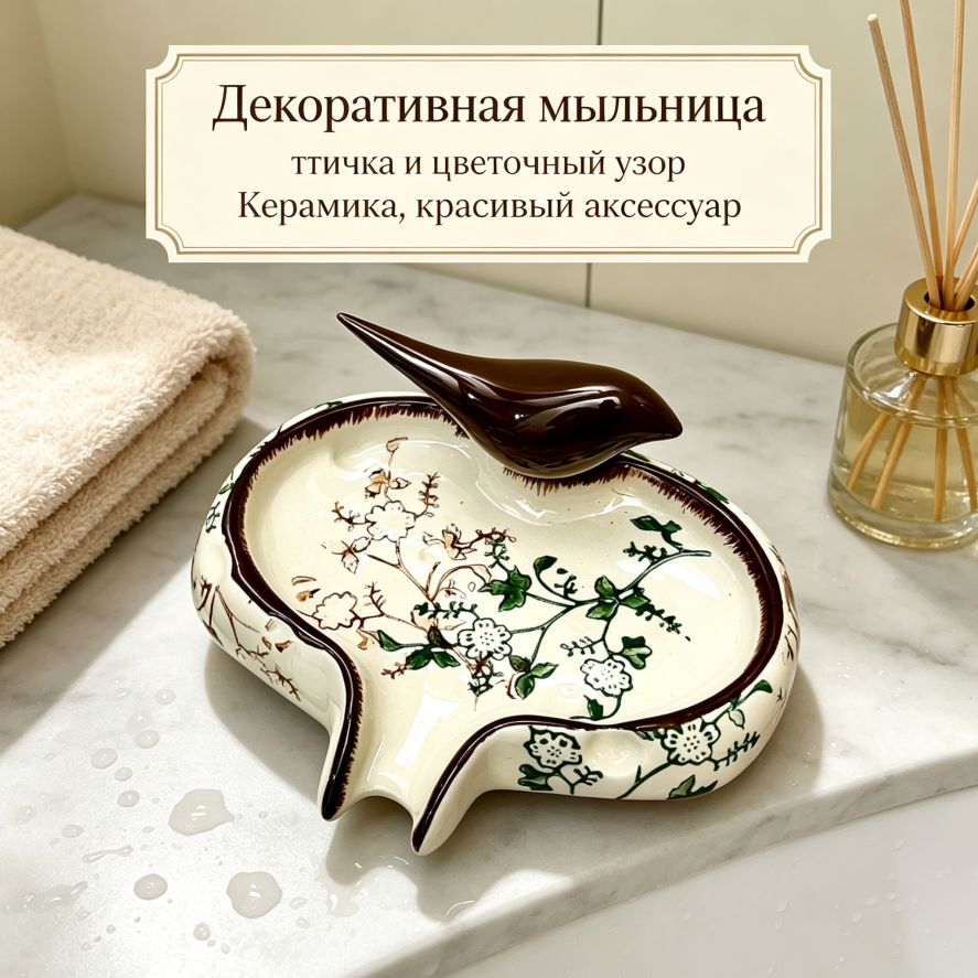 Керамическая мыльница с винтажным цветочным узором, с каналом для стока воды, скандинавский стиль, мыльница для ванной