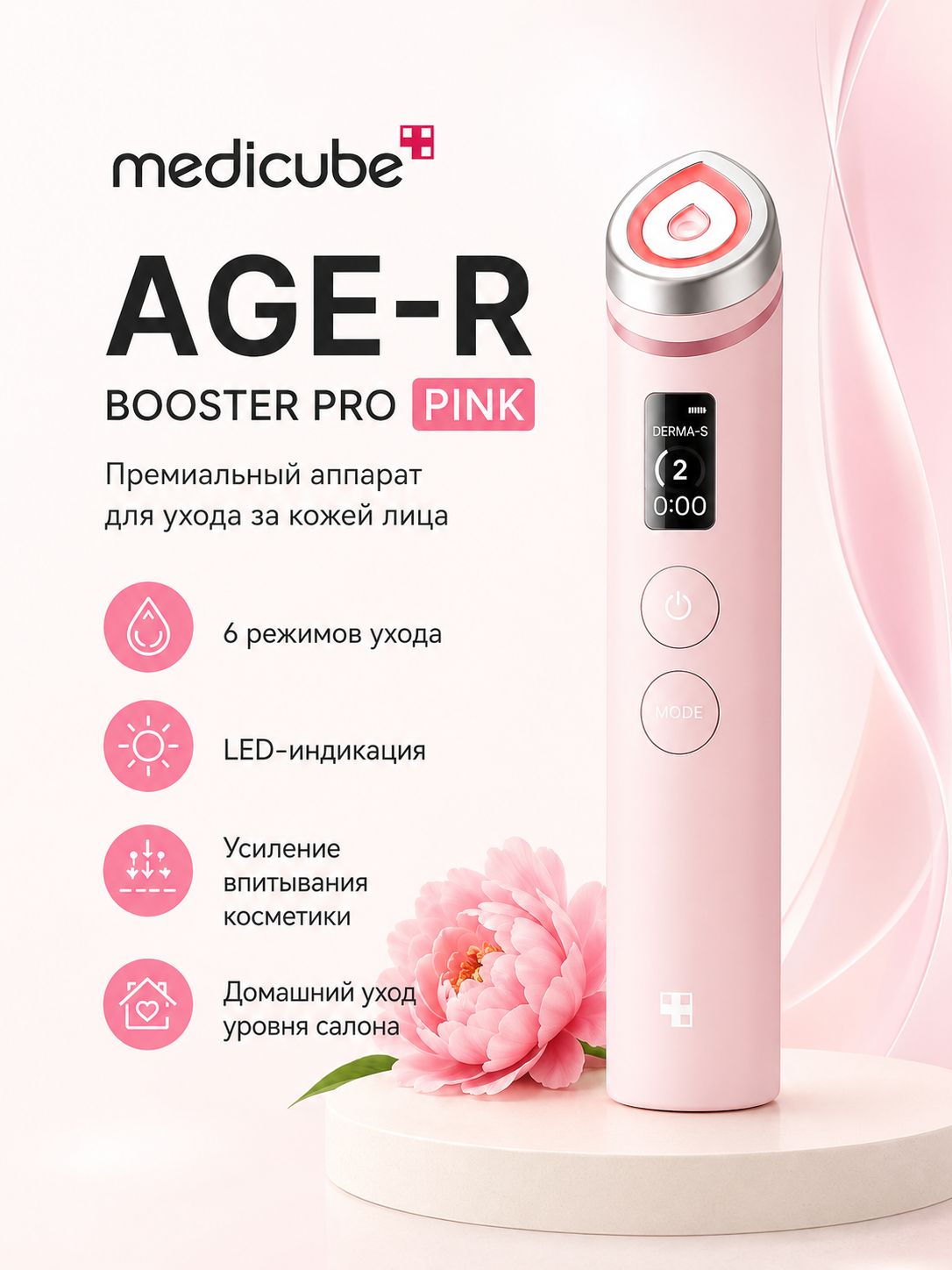 MEDICUBE Микротоковый массажер для лица MEDICUBE AGE-R BOOSTER PRO PINK