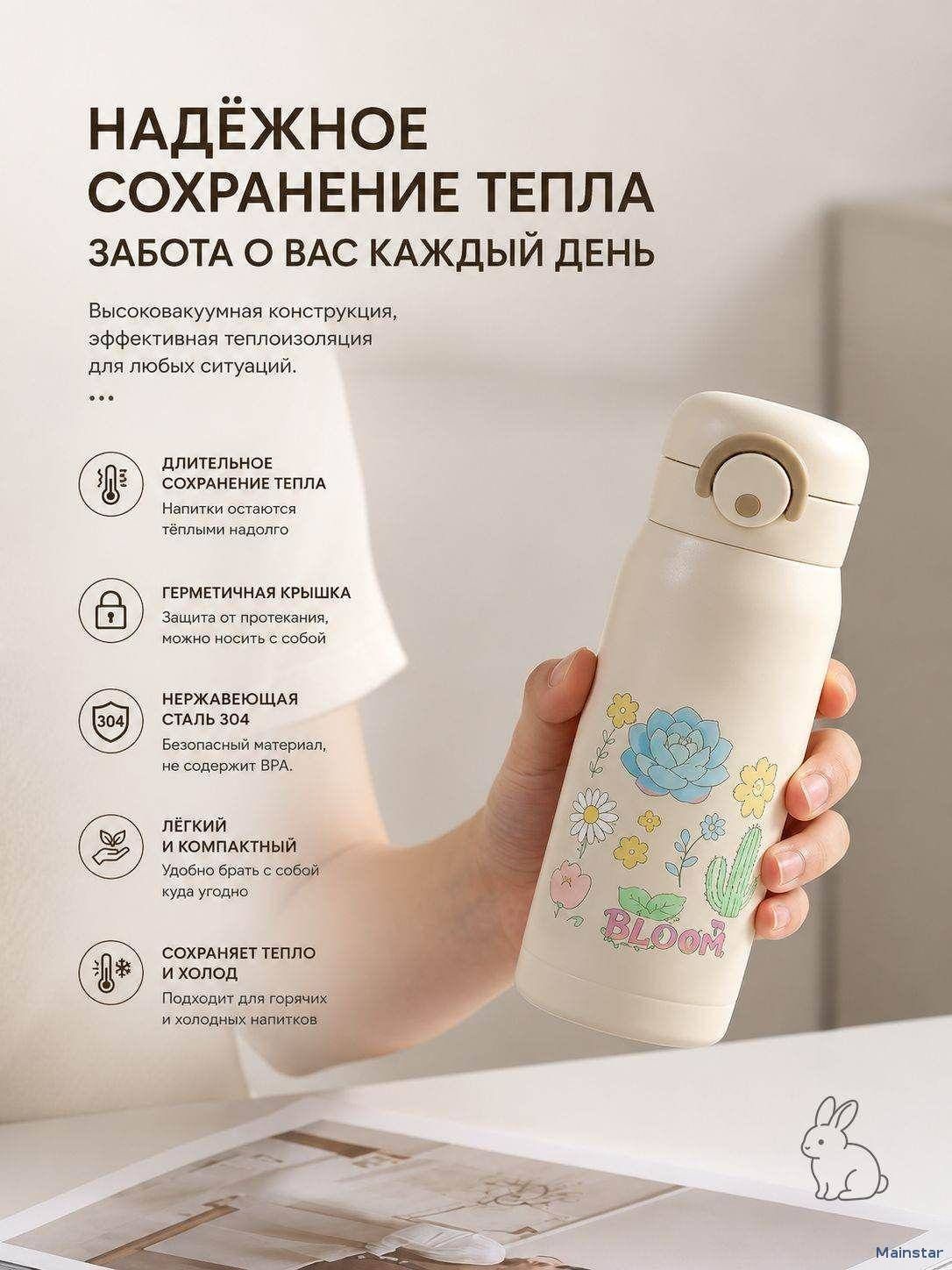 Термос 0.35 л, тепло 12 ч, светло-бежевый, Артикул: 5837301910