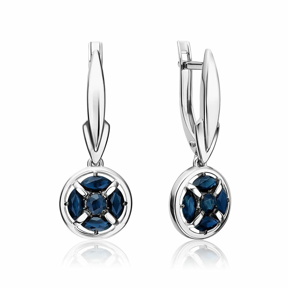 Серьги PLATINA, белое золото, 585 проба, родирование, сапфир