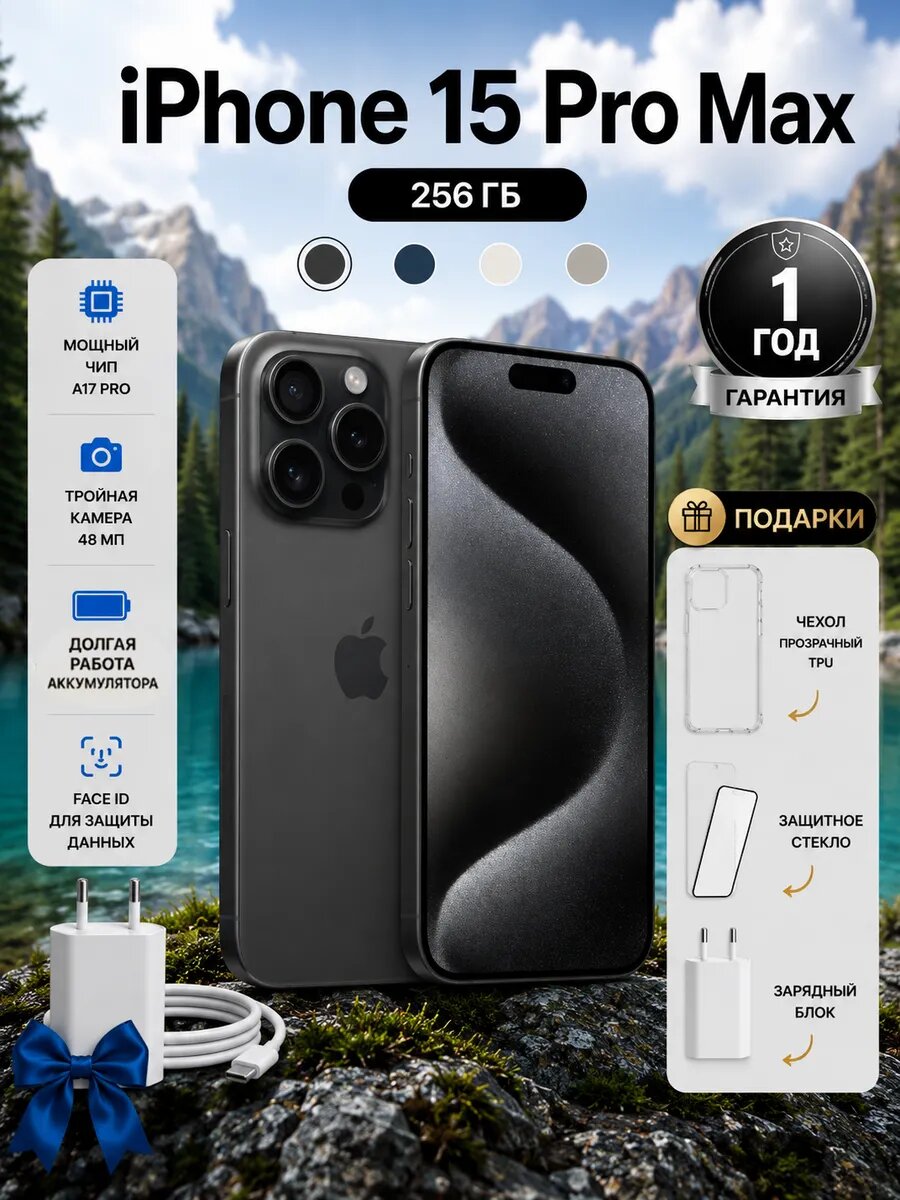 Смартфон iPhone 15 Pro Max 256 ГБ черный nano-SIM+eSIM