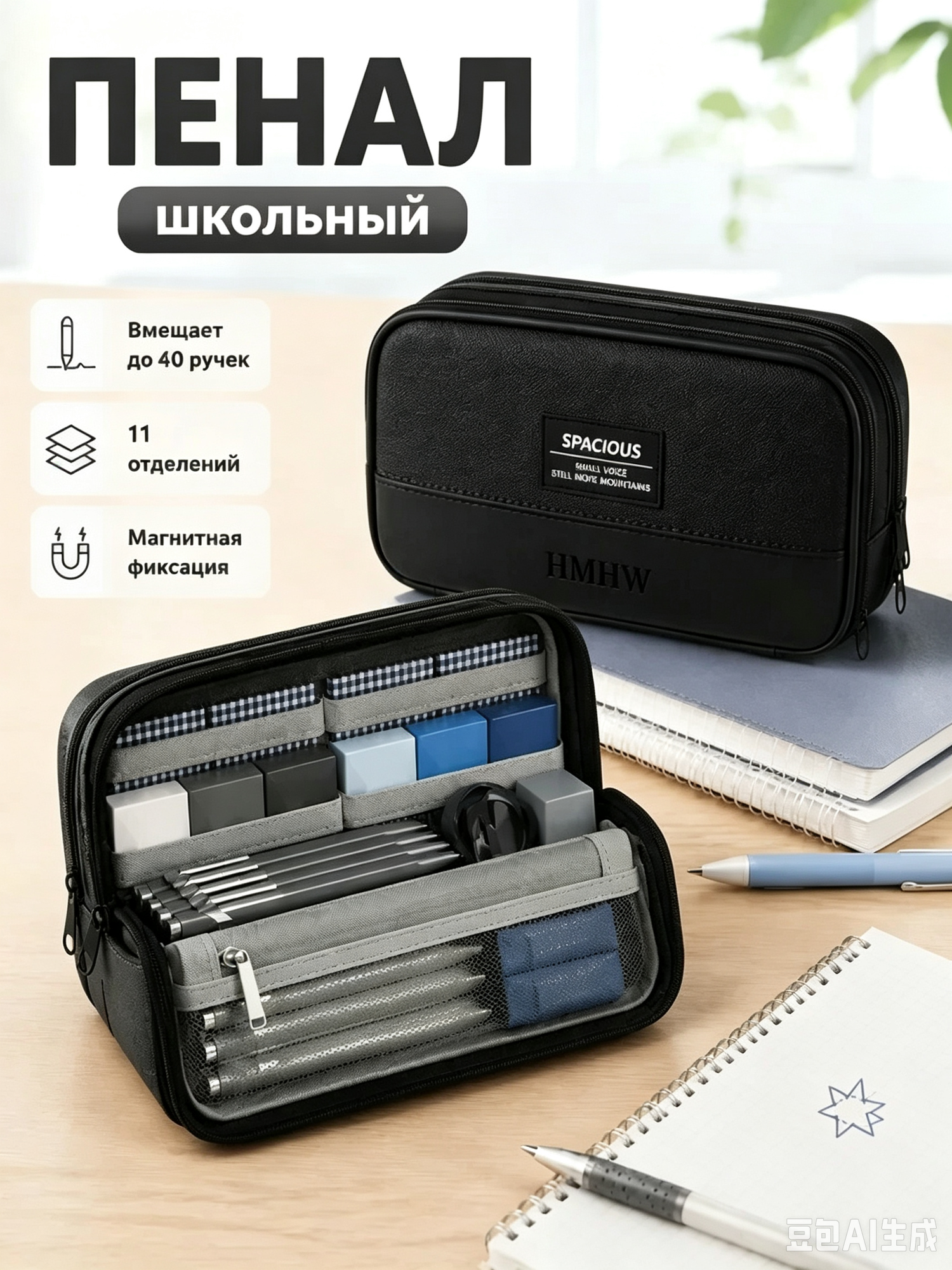 Пенал для мальчика школьный 22x13 см, органайзер для канцелярии стоячий, пенал-трансформер 11 отделений