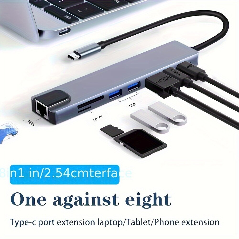 Хаб USB-C 8 в 1 с портом RJ45 и поддержкой 4K для ноутбуков и компьютеров