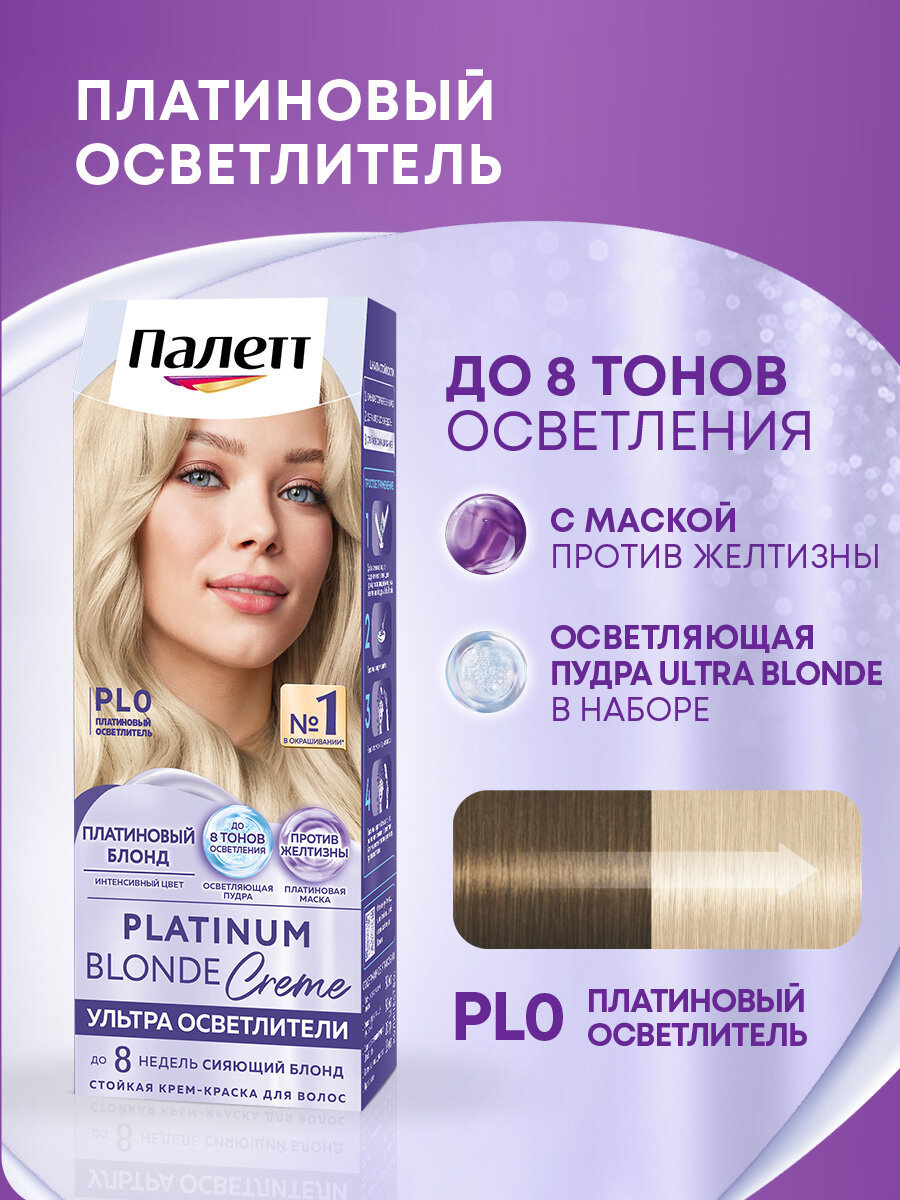 Палетт Стойкая крем-краска для волос Интенсивный цвет, PL0, Платиновый осветлитель, 110 мл