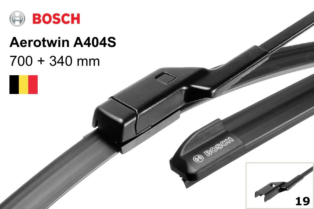 Щетки стеклоочистителя Bosch Aerotwin A404S (3397014404), бескаркасные, 700мм + 340мм, 2 шт, Push Button 19mm, для Renault Captur/Kaptur, Ford Fiesta, Mitsubishi ASX