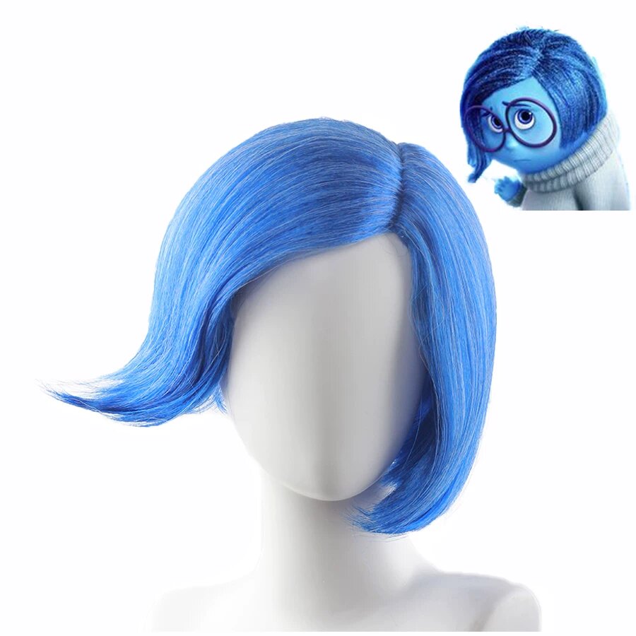 Виг для костюма Inside Out Sadness с черными очками, синтетическое волокно, 30 см длина, пурпурный цвет