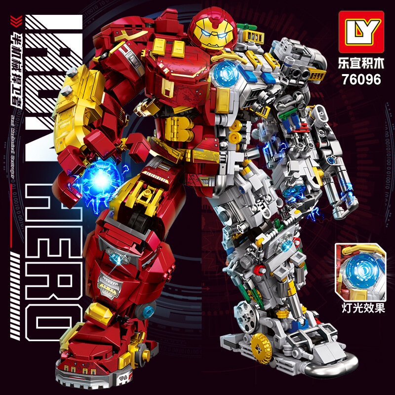 Конструктор Leyi Building Blocks 76096 Steel with Lights Super Hulkbuster Semi-Mechanical Mecha Boy — развивающая игрушка-украшение