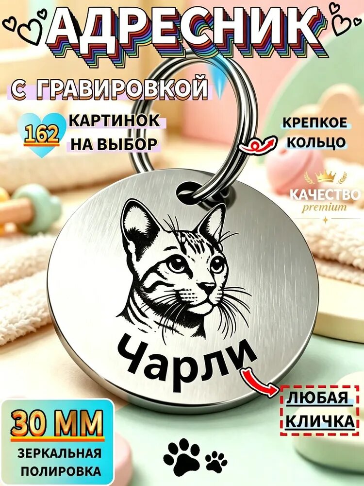 Адресник для собак с гравировкой породы 30x30x1.5mm