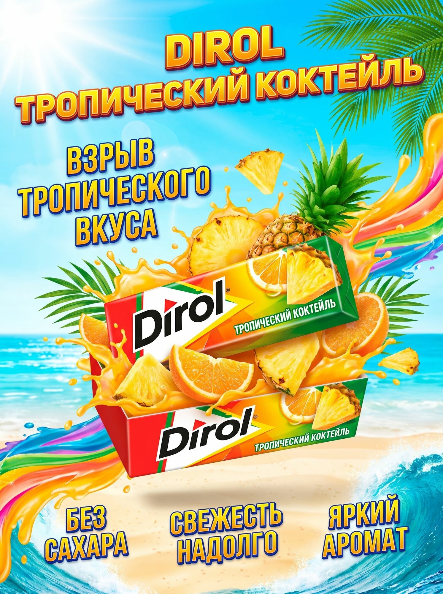 Жевательная резинка Дирол Тропический коктейль13,6г 30шт