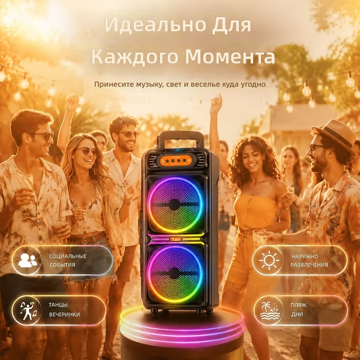 Портативная беспроводная Bluetooth-колонка со стереозвуком, RGB подсветкой, поддержкой беспроводного сопряжения, зарядкой Type-C и длительным временем работы для дома, кемпинга и вечеринок