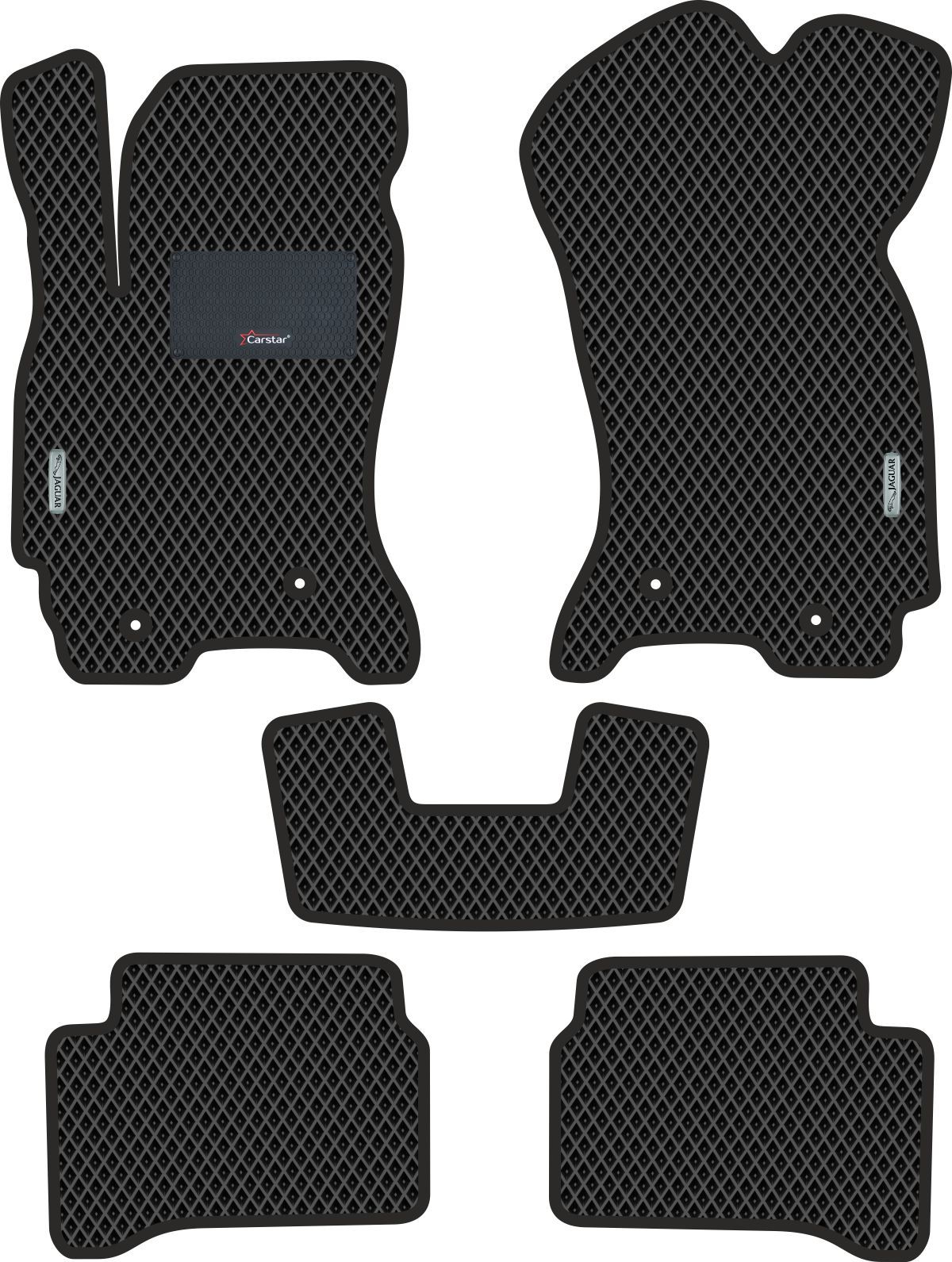 Автомобильные коврики EVA для Jaguar X-Type (2001-2009), с каучуковым подпятником и 2 эмблемами Jaguar, чёрные с чёрным кантом, ячейка - ромб