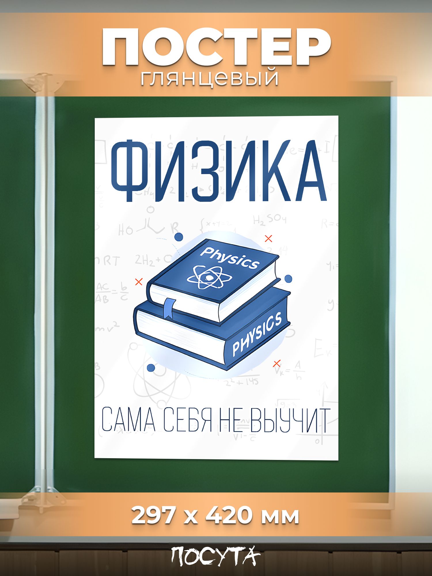 Постер на стену мотивационный Физика сама себя не выучит