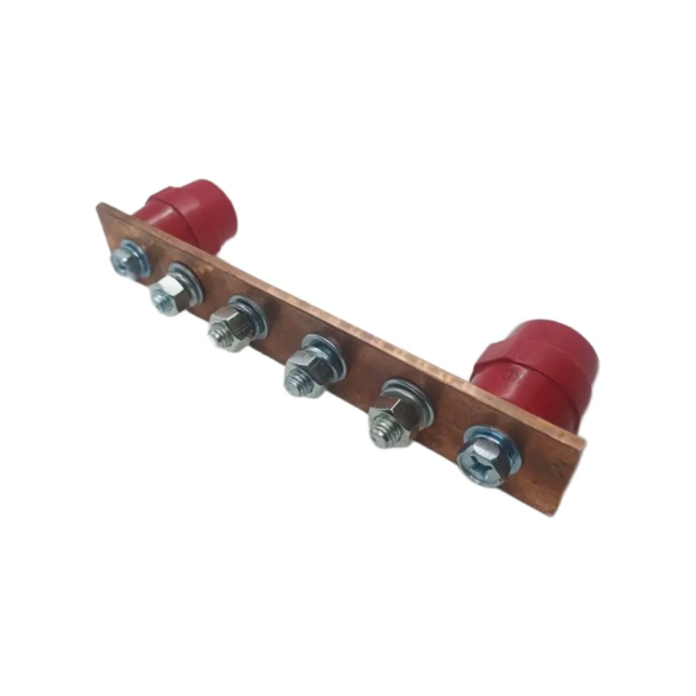 Шина ДМЗ ГЗШ150x20x5, 4хМ8, медная, с изоляторами ДМЗ.150.20.5.4-М8