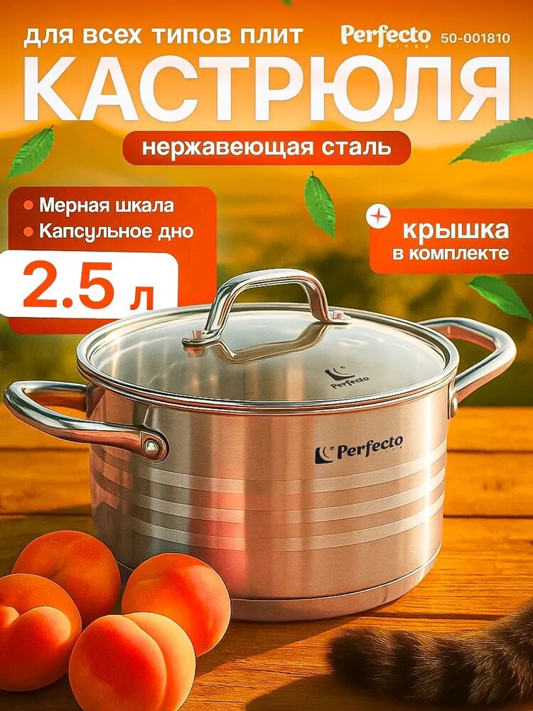 Кастрюля из нержавеюще стали, 2.5 л, ф 18 x 10, серия MILAGROS (Милагрос), PERFECTO LINEA, арт.50-001810
