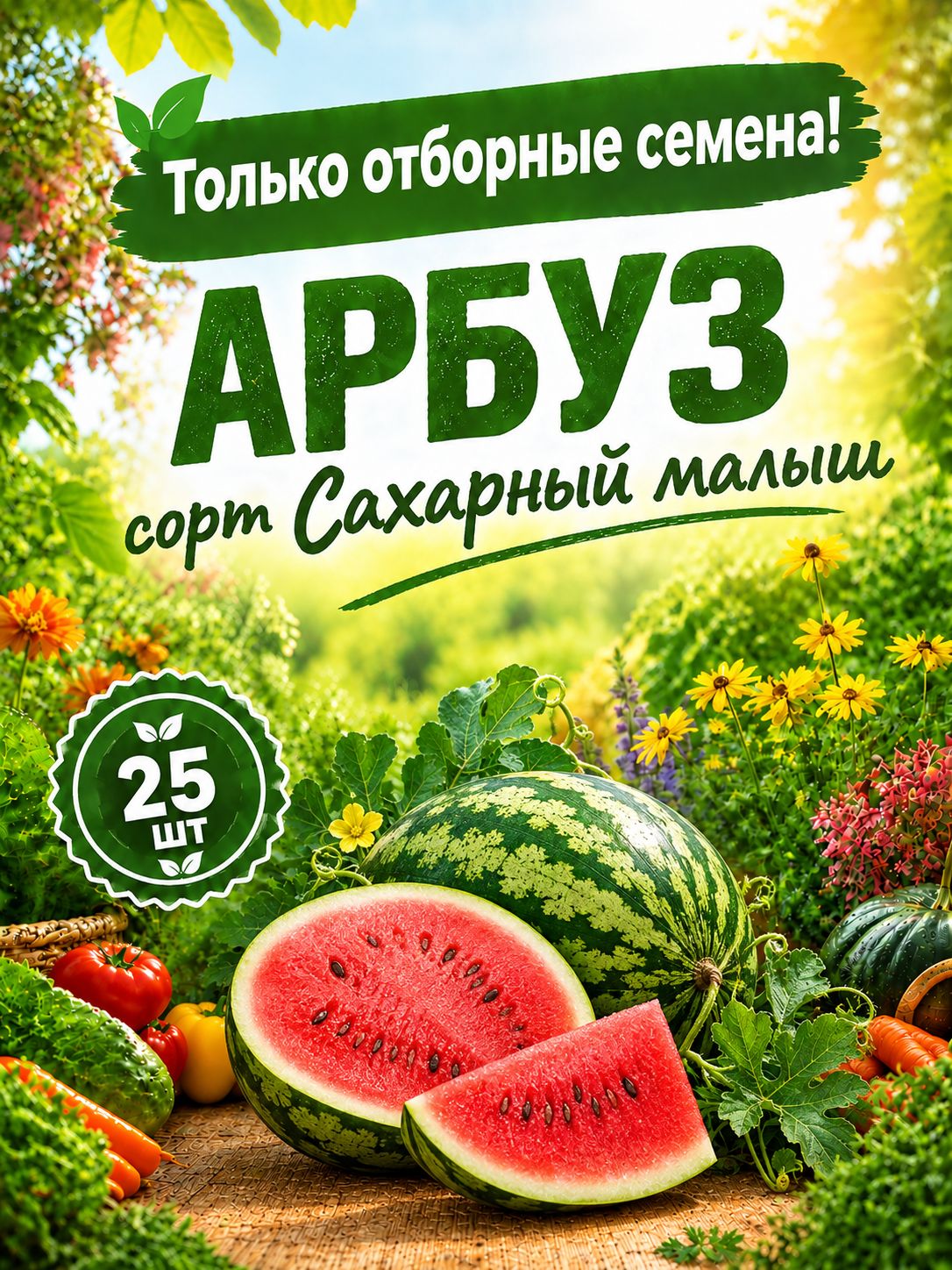 Семена арбуза сорт Сахарный малыш, высокая всхожесть, для огорода и дачи - мини-арбузы с максимальной сладостью