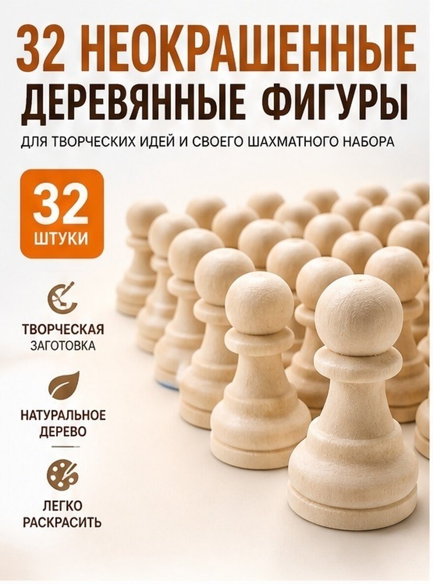 32 Шт Деревянные Шахматные Фигуры Гладкая Поверхность Без Зазубрин Размер 3.00X1.50X1.50Cm