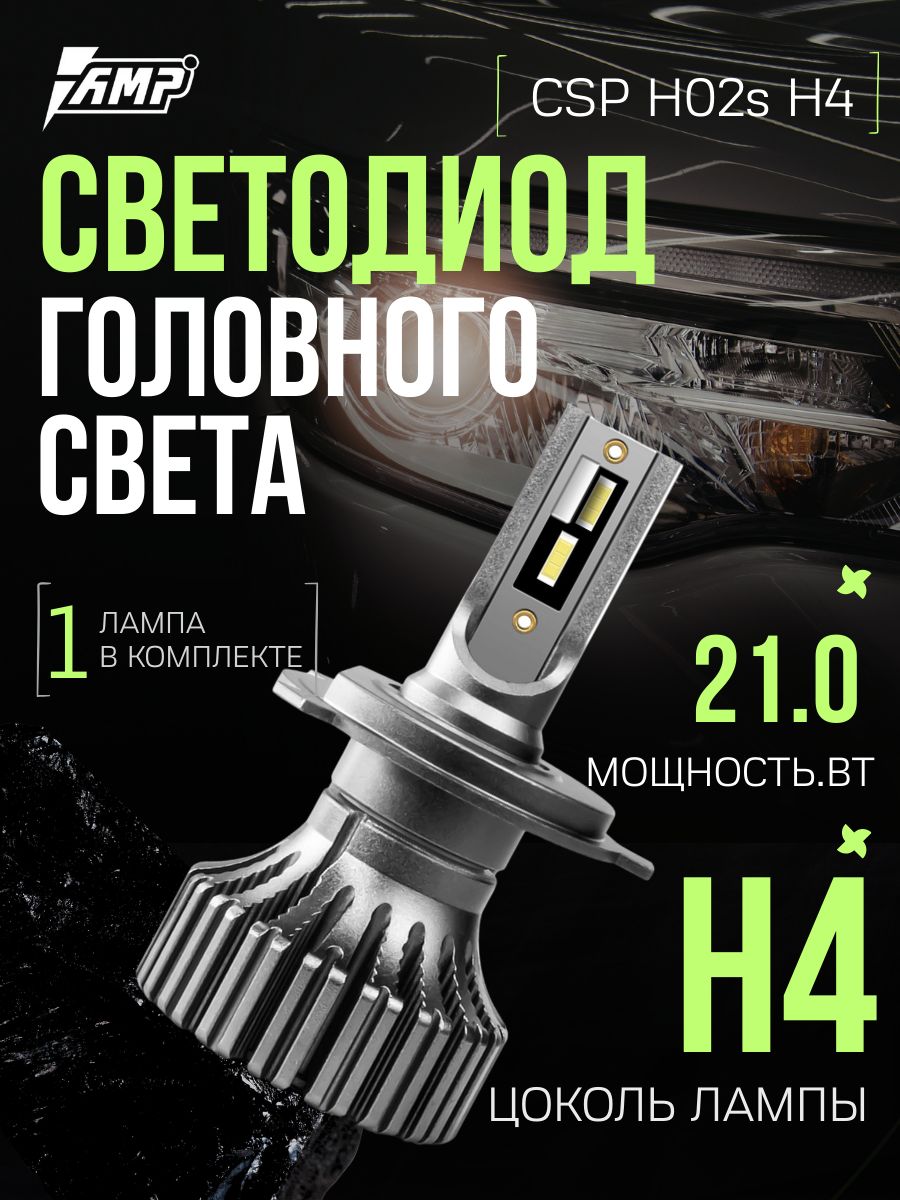 H4 Лампа Светодиодная / LED лампы / AMP CSP H02S H4 (1шт) / 12/24v