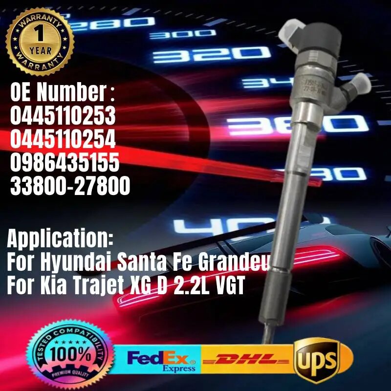 Хёндэ 0445110253 0445110254 33800-27800 0986435155 Топливная форсунка Common Rail, совместим с Santa Fe Trajet XG