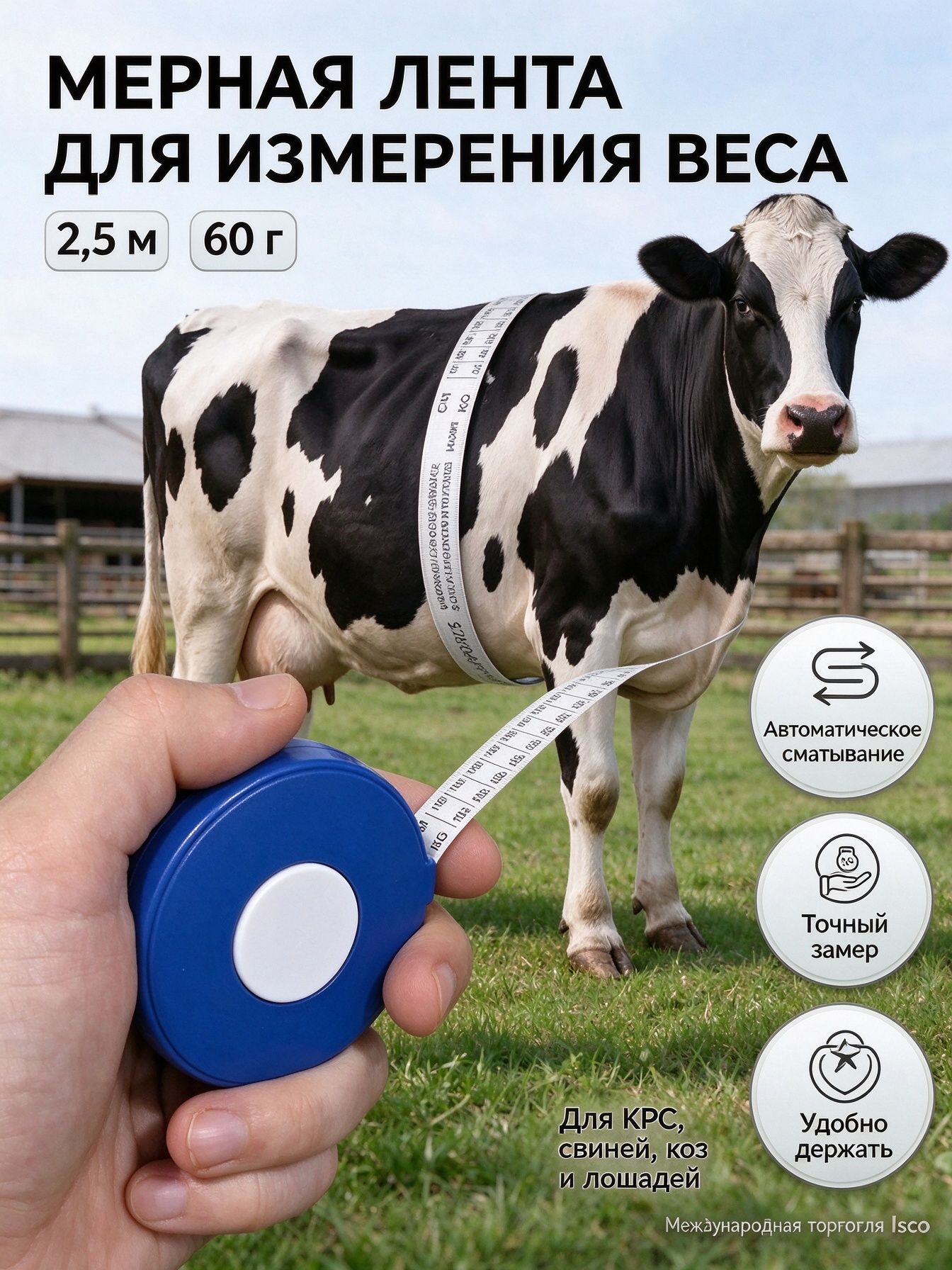 Лента мерная для измерения веса КРС и животных, ABS пластик, 60 грамм