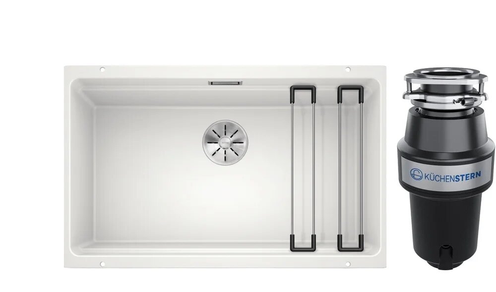 Комплект Мойка Blanco Etagon 700-U 73x46, белая, искусственный гранит / Измельчитель KUCHENSTERN Muhle 351MU35 механический, нержавеющая сталь