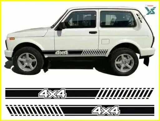 Наклейки на автомобиль NIVA 4x4 (Нива - черные наклейки на авто Нива Легенд на ДВА борта - тюнинг Niva