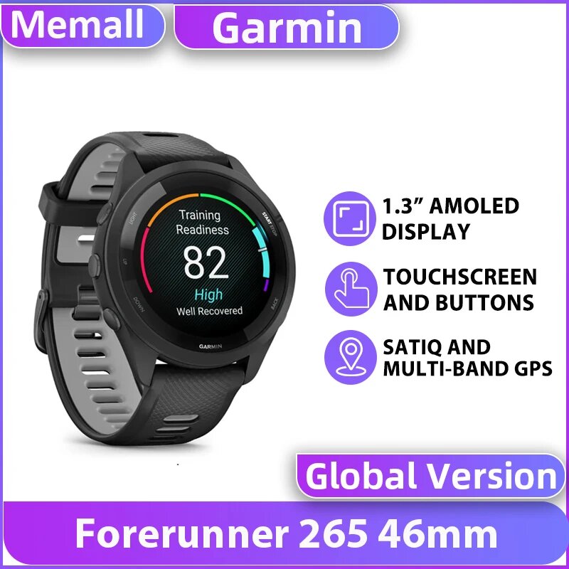 GARMIN FORERUNNER 265 46MM смарт часы встроенные GPS 13 дней батареи срок службы 1.3" AMOLED экран фитнес трекер сенсорный экран