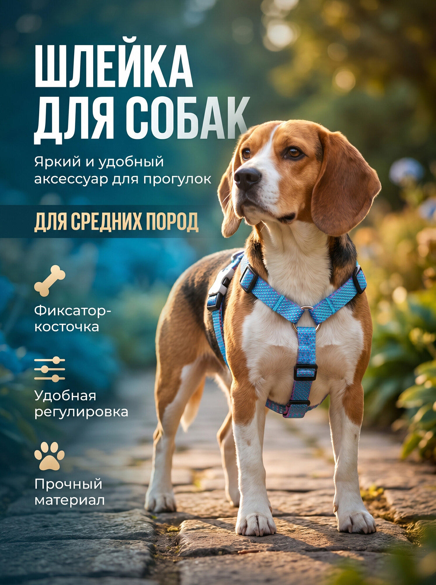 Шлейка для собак, средних пород, нейлон 2 см.
