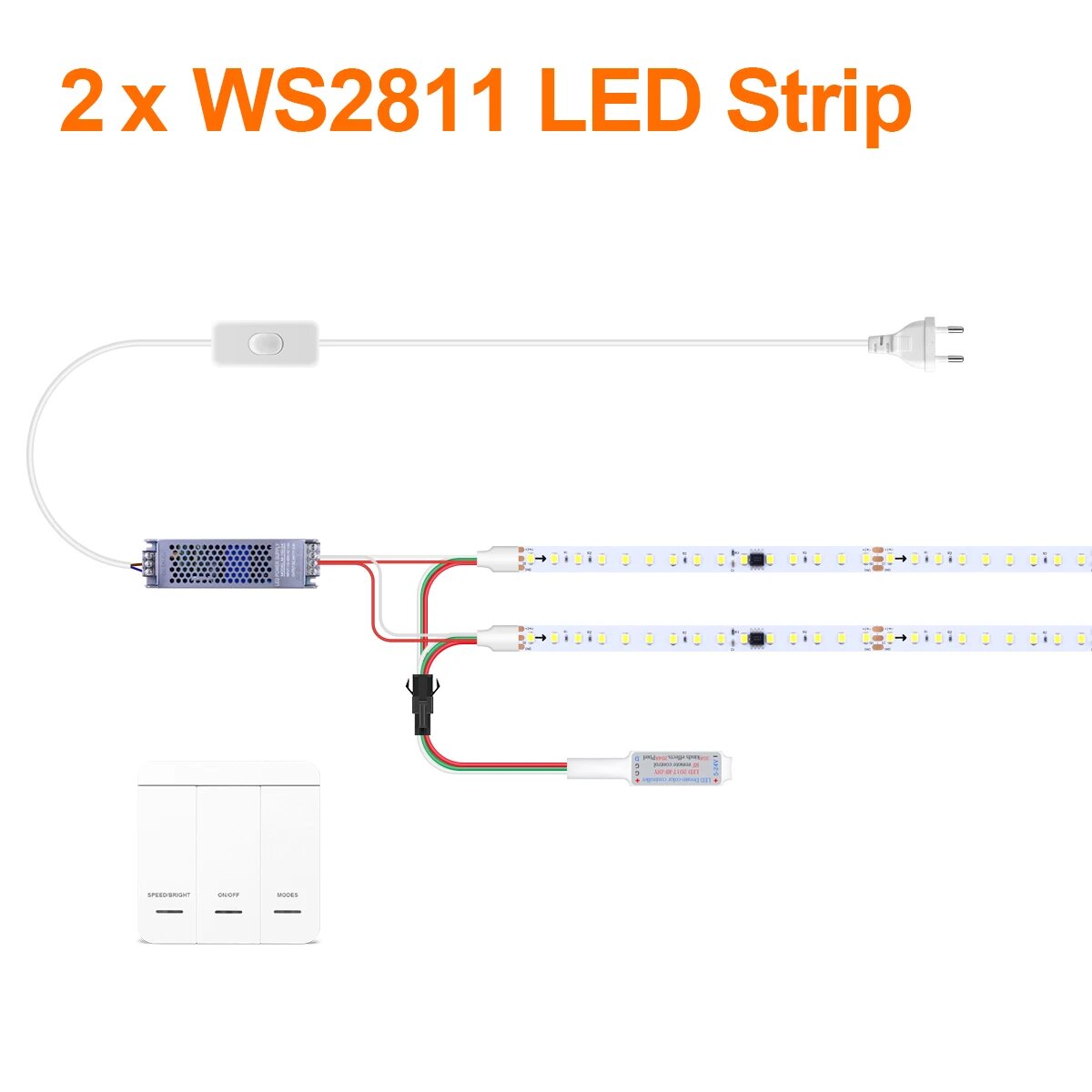 Светодиодная лента Lcamaw для скачек 24В 2PCS 2811 LED Strip, Natural White, 10m, EU Plug