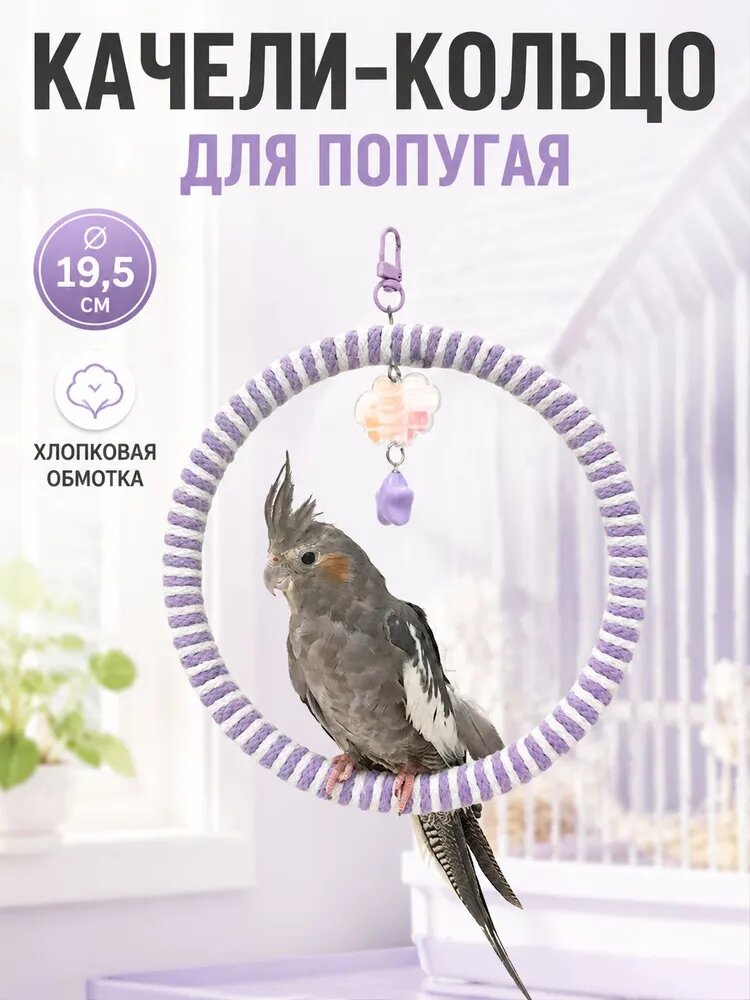 Качели-кольцо для попугая в клетку с игрушками, жердочка 19,5 см, фиолетовые