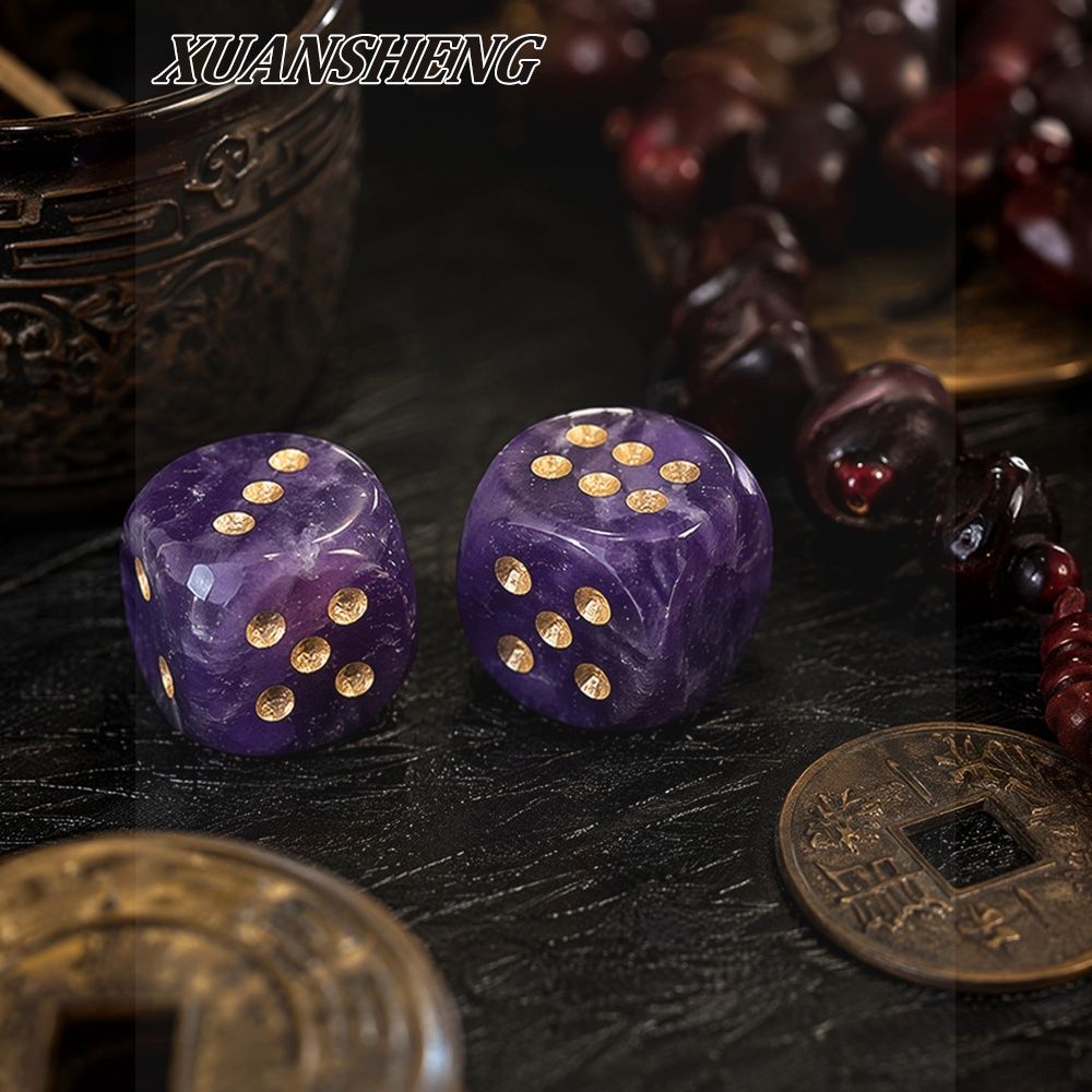 Натуральные кристаллы аметиста, игральные кости для настольных игр, круглые грани, золотые точки