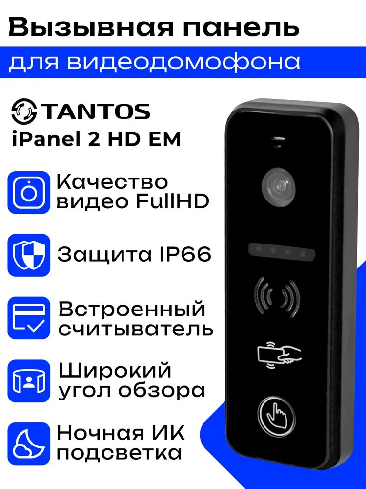 Вызывная панель видеодомофона Tantos iPanel 2 HD EM Black, со встроенным считывателем и качеством видео FullHD
