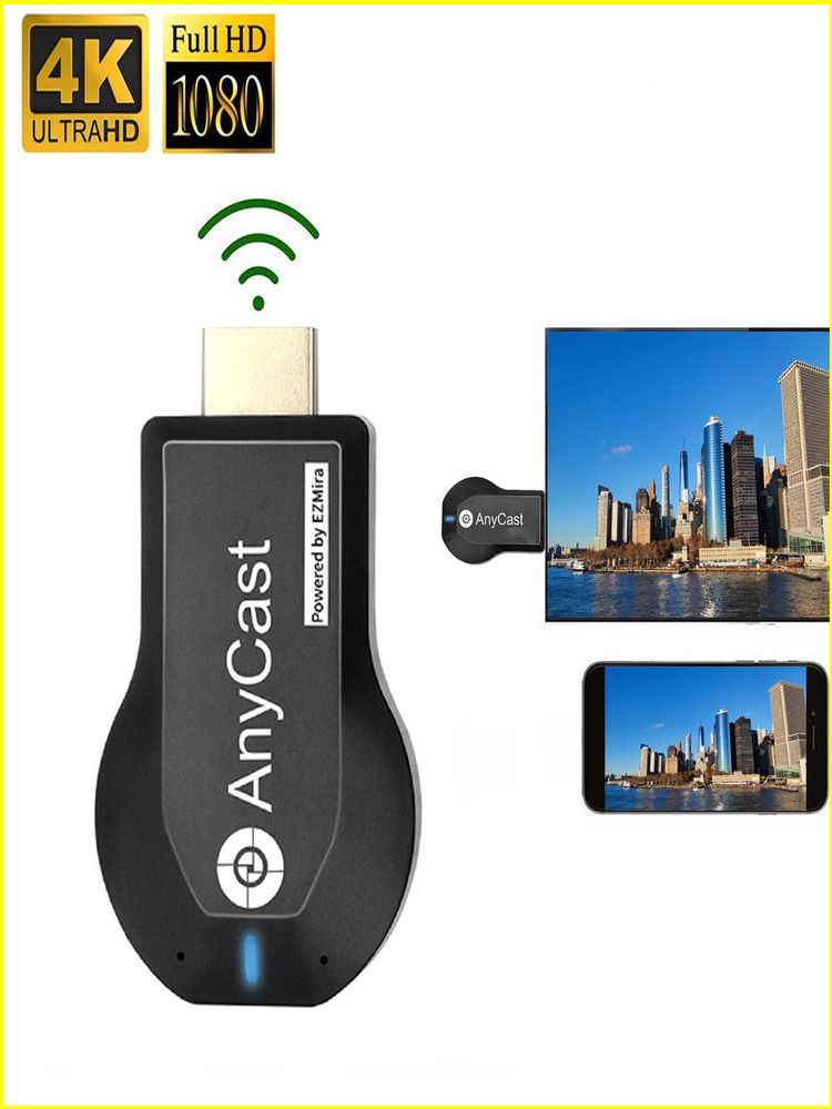 Эксклюзивный приёмник Miracast для трансляции с телефона на телевизор, проектор, экран, беспроводной HDMI медиаплеер Anycast в 1080p.