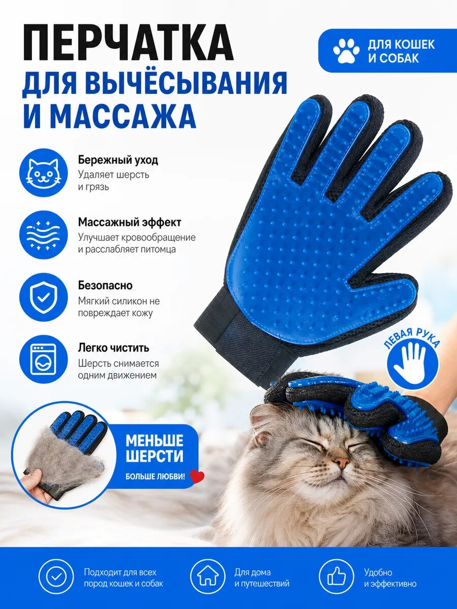 Перчатка для вычесывания шерсти кошек чесалка для собак